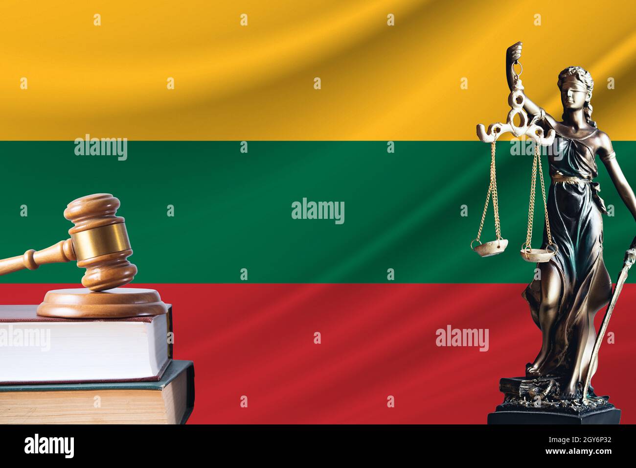 Law and justice in Lithuania. Statue of themis and the gavel of the ...