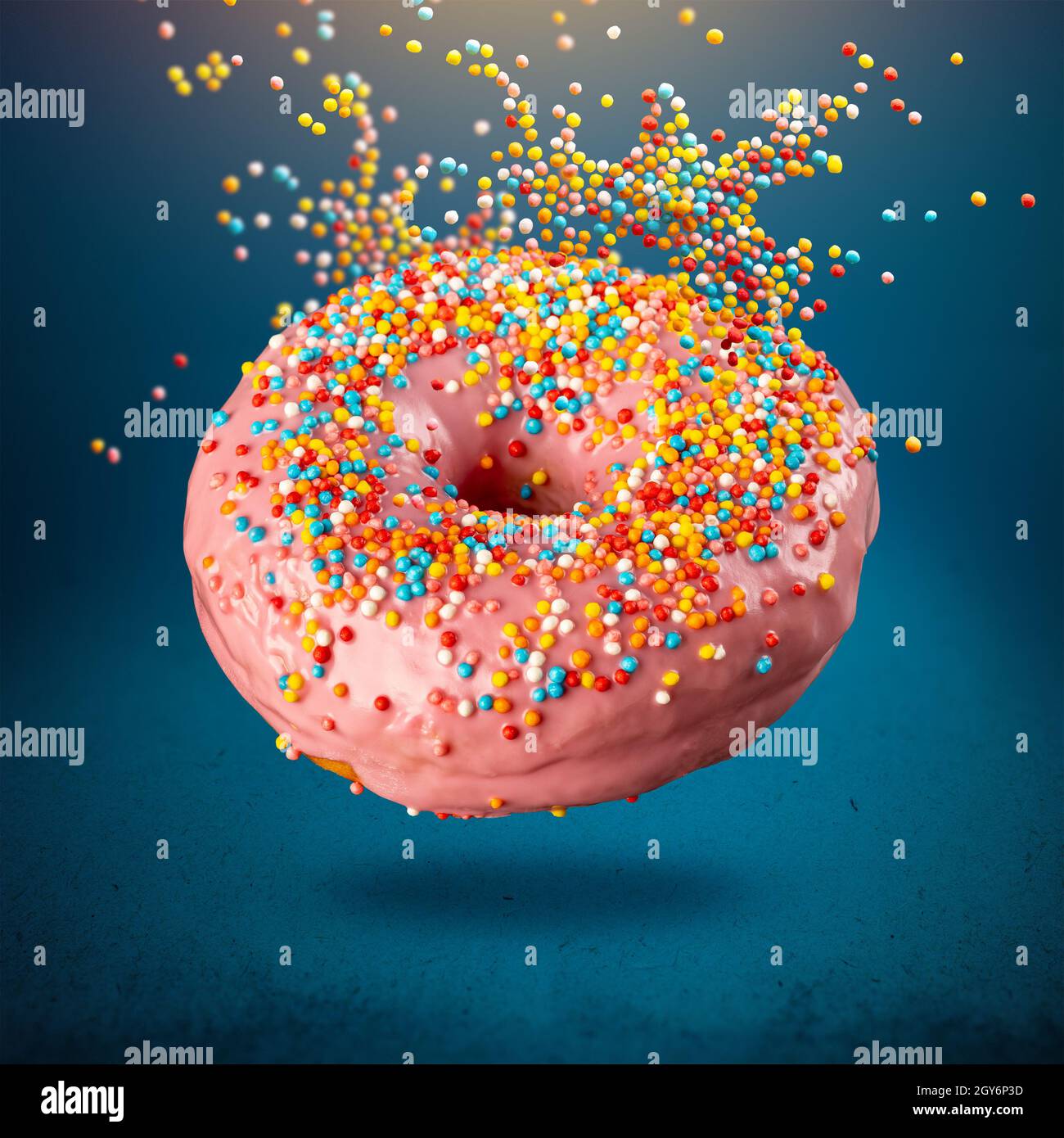 Flying pink donut hi-res stock photography and images - Alamy
