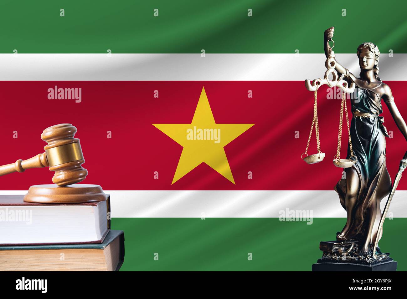 Law and justice in Suriname. Statue of themis and the gavel of the ...