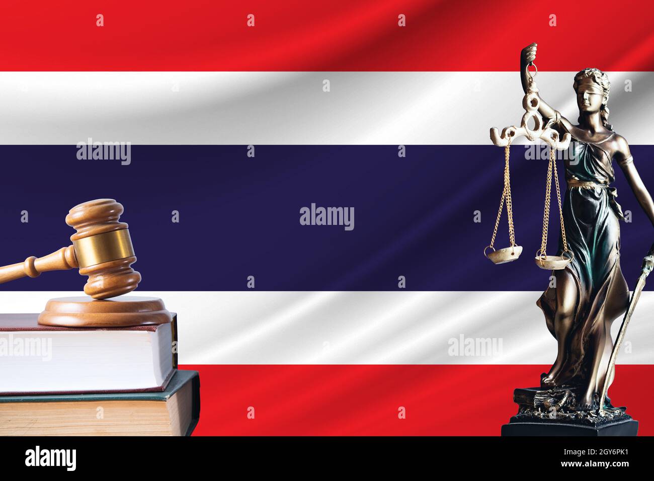 Law and justice in Thailand. Statue of themis and the gavel of the ...