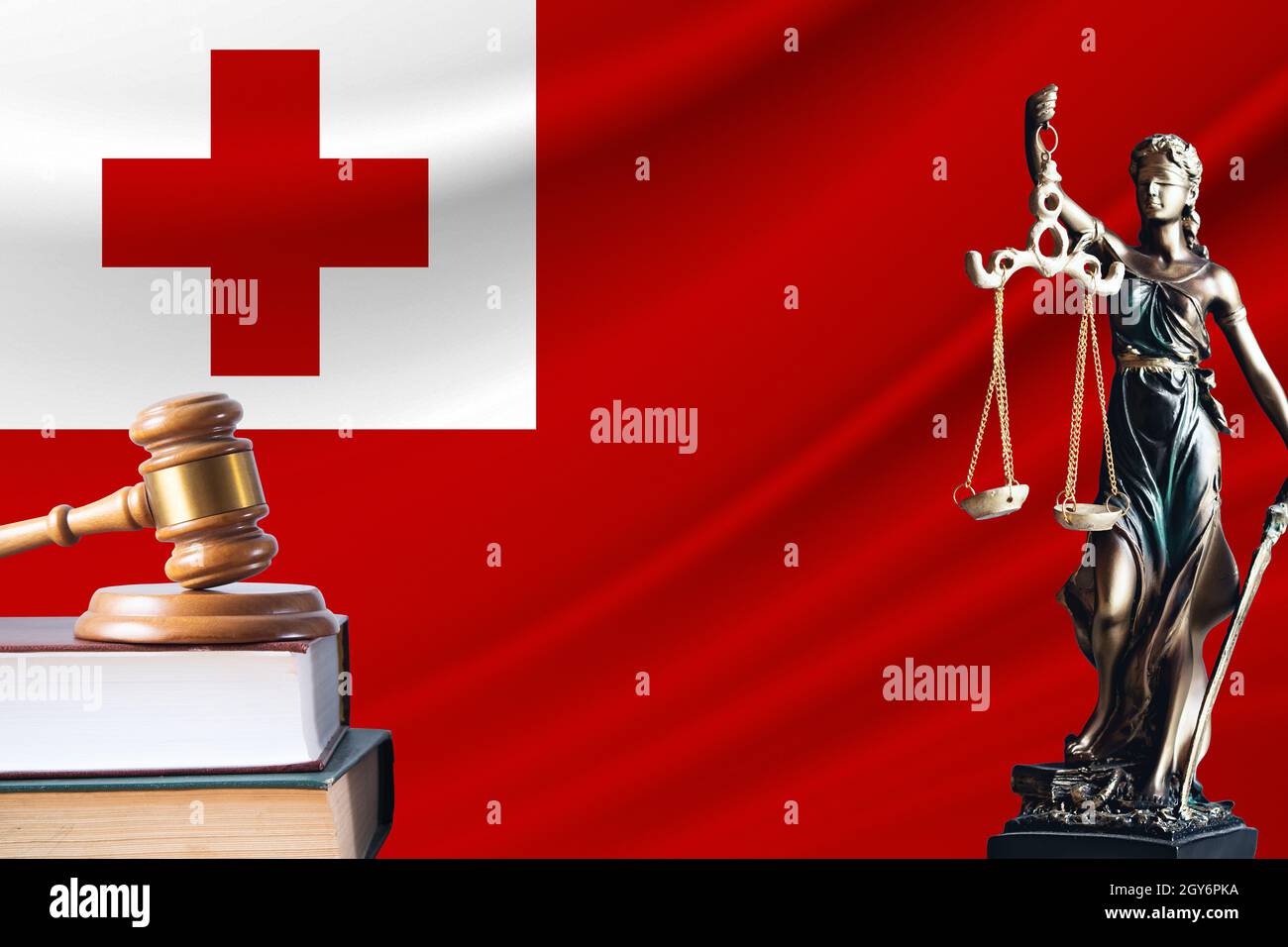 Law and justice in Tonga. Statue of themis and the gavel of the judge ...