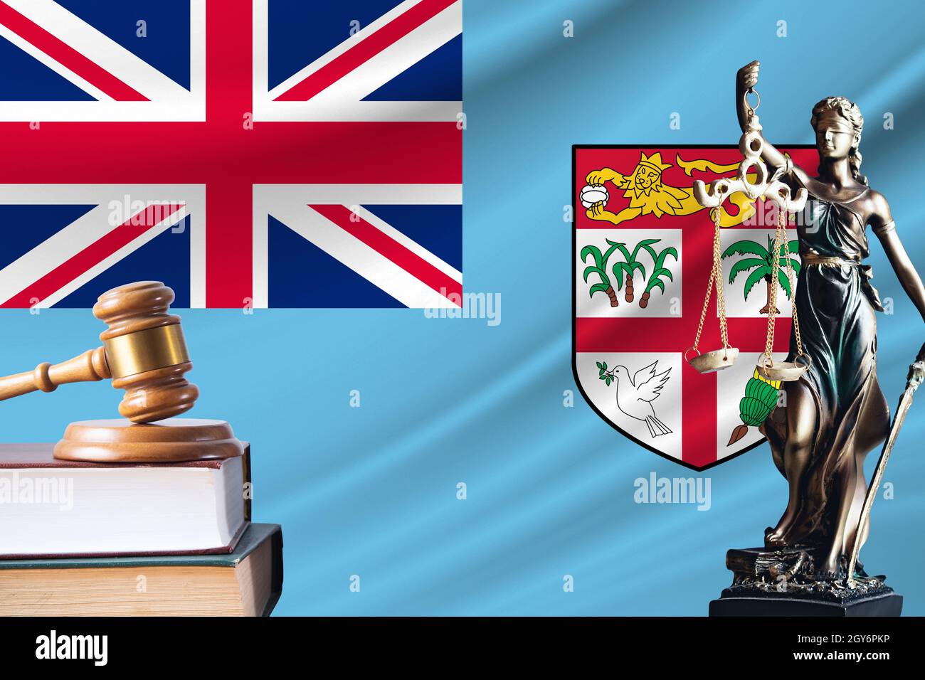 Law and justice in Fiji. Statue of themis and the gavel of the judge ...