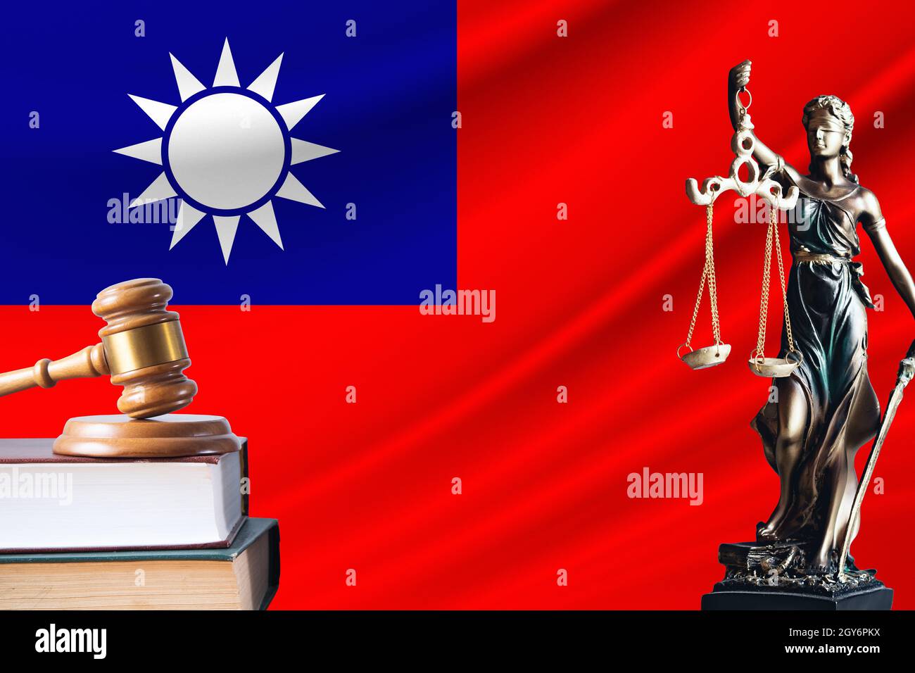 Law and justice in Republic of China. Statue of themis and the gavel of ...