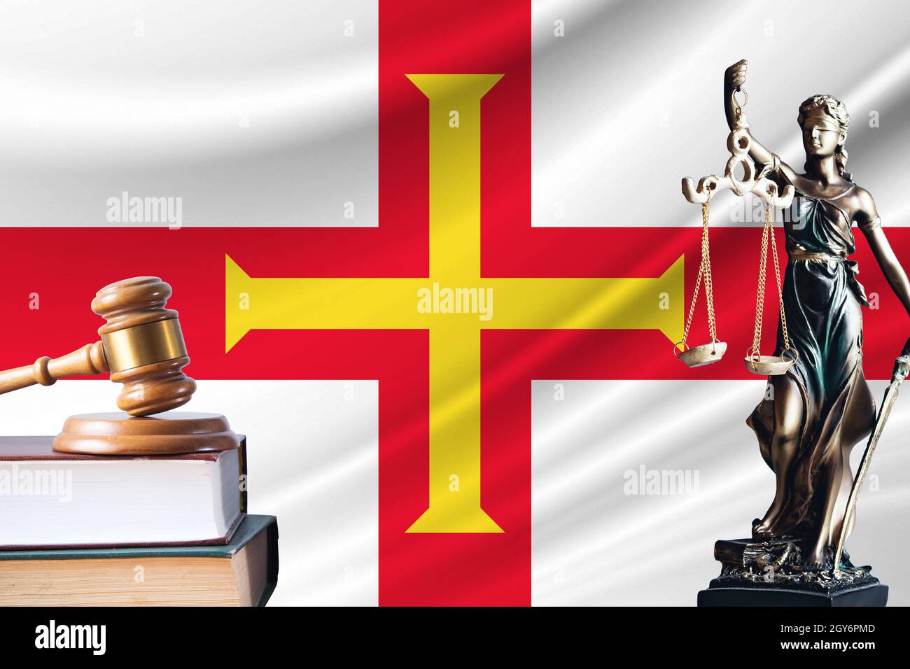 Law and justice in Guernsey. Statue of themis and the gavel of the ...