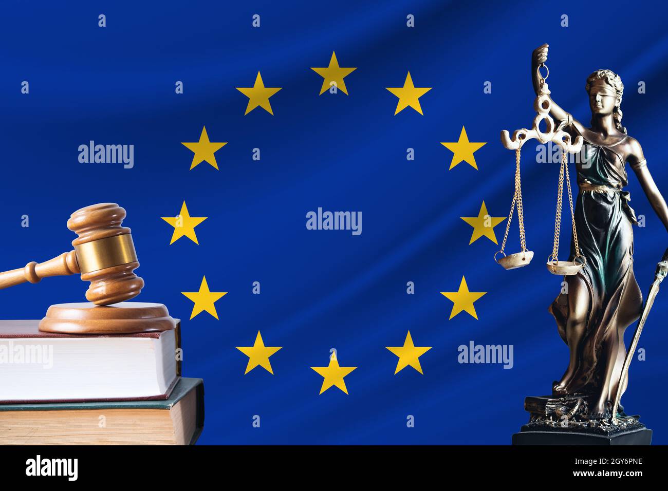 Law and justice in European Union. Statue of themis and the gavel of ...