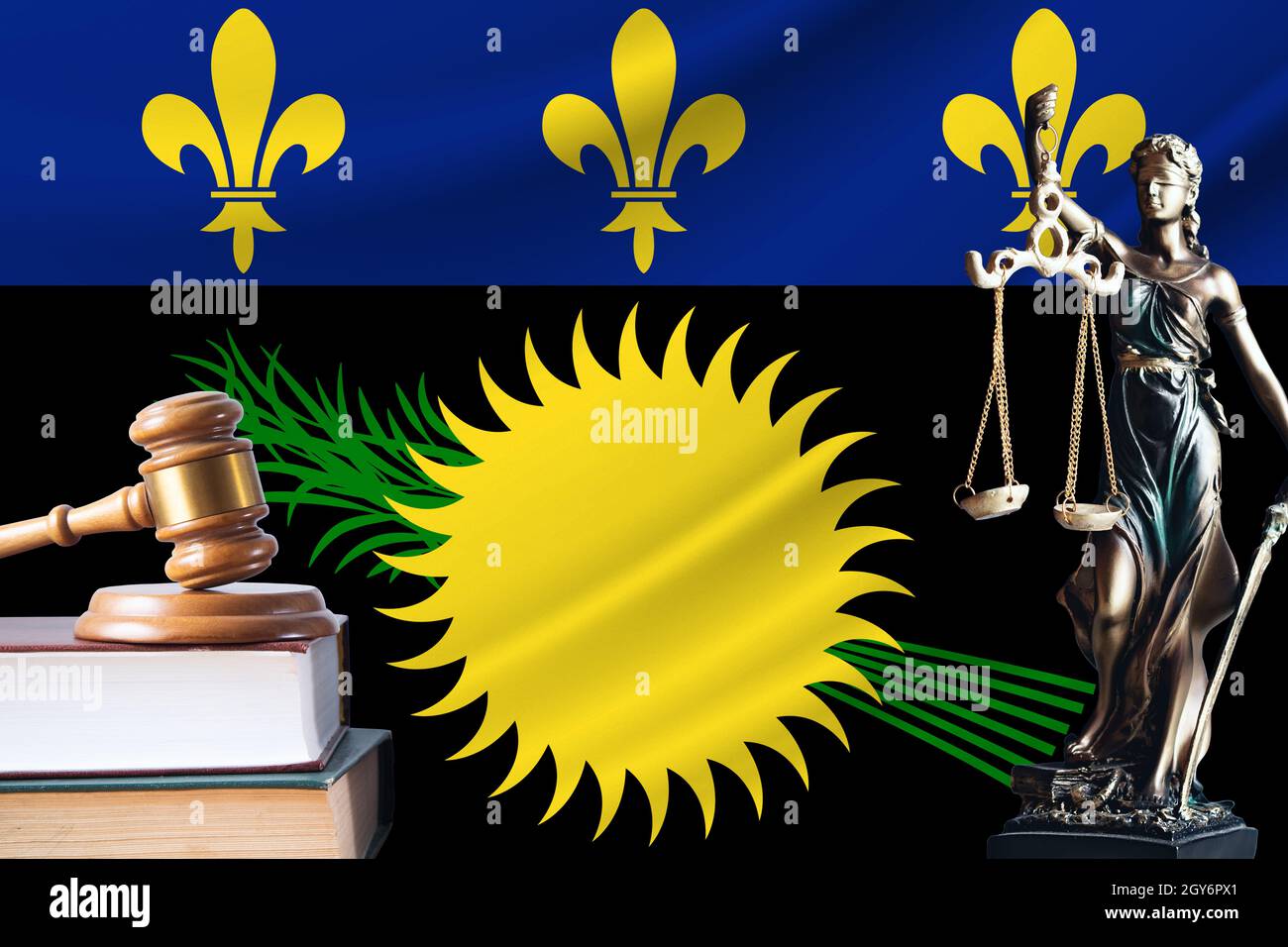Law and justice in Guadeloupe. Statue of themis and the gavel of the ...