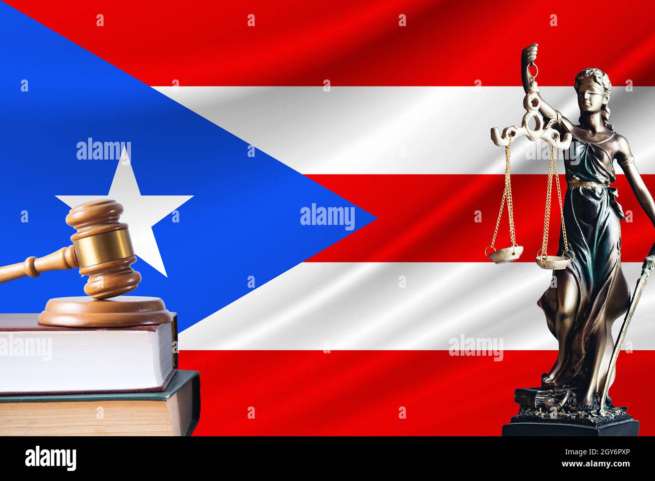 Law and justice in Puerto Rico. Statue of themis and the gavel of the ...