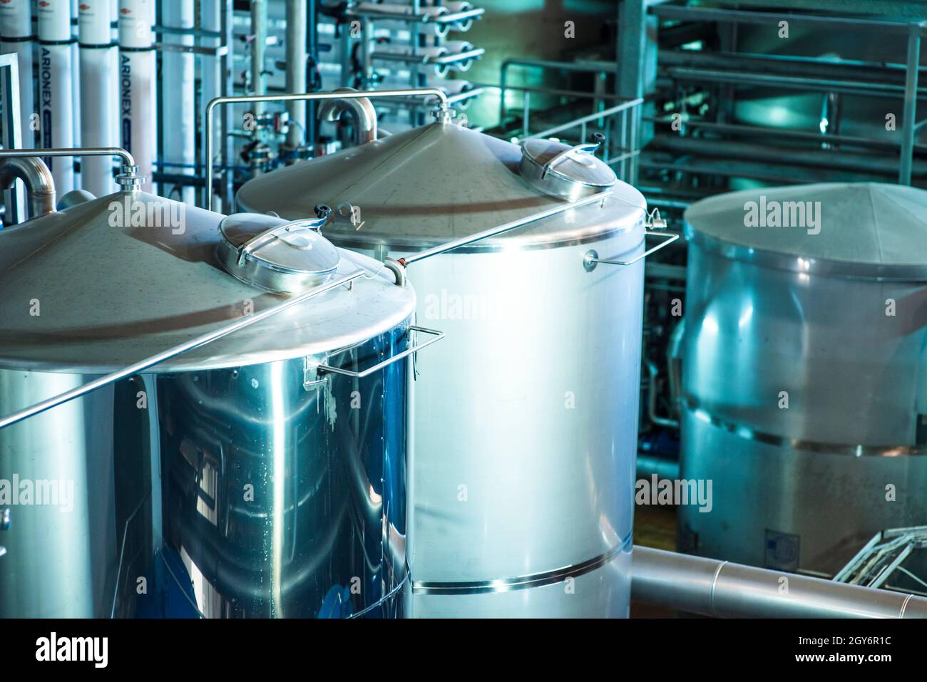 Tanks for beer storage. Modern Brewing Production Stock Photo - Alamy
