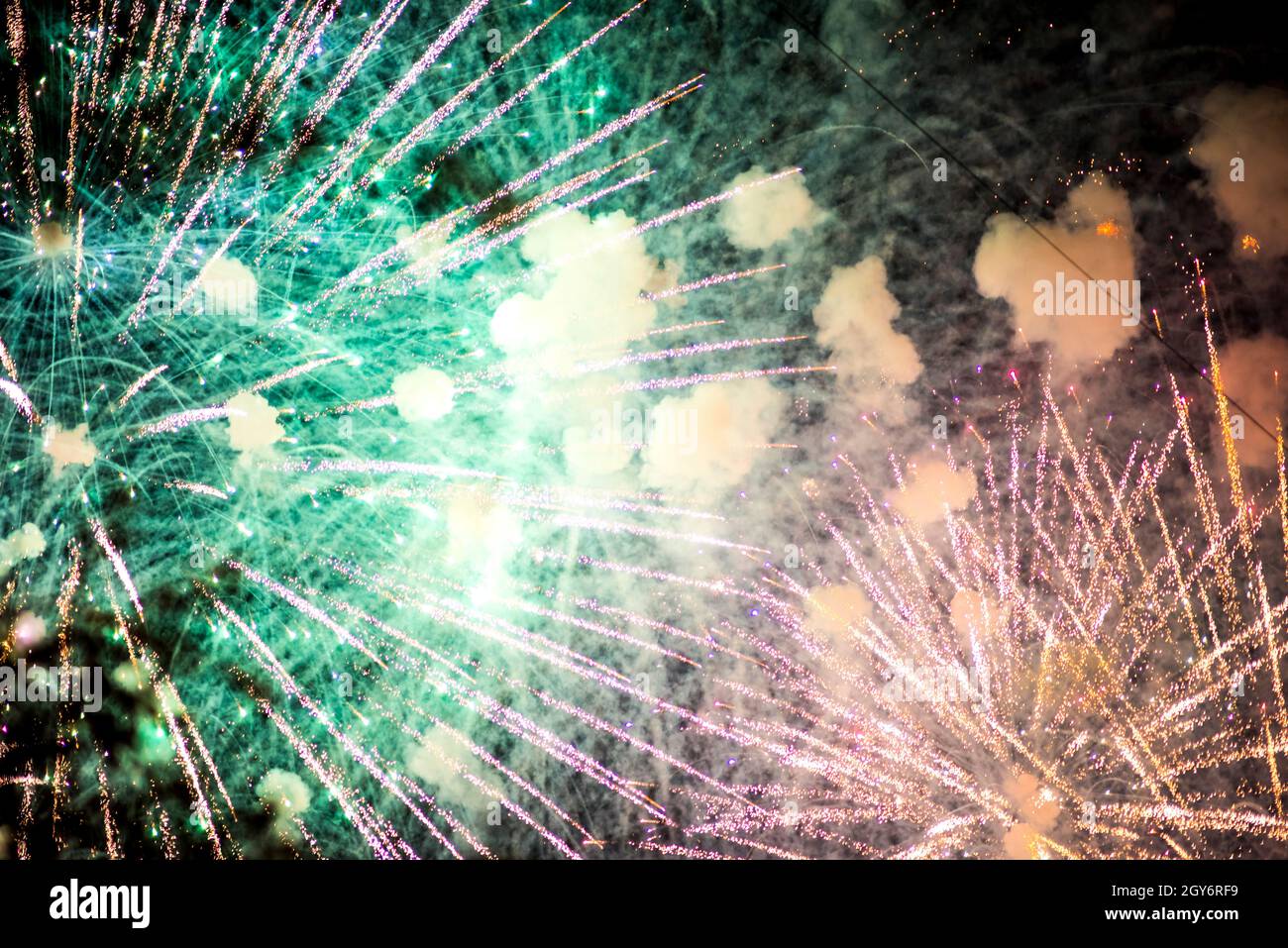 Salute in the night sky. Bright texture of festive fireworks. Abstract ...