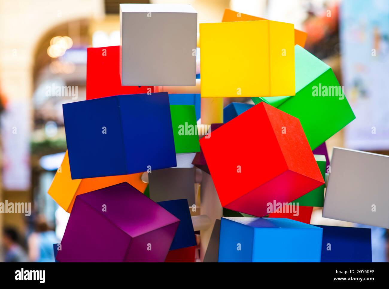 Colorful stack of wood cube building blocks in shopping center Stock ...
