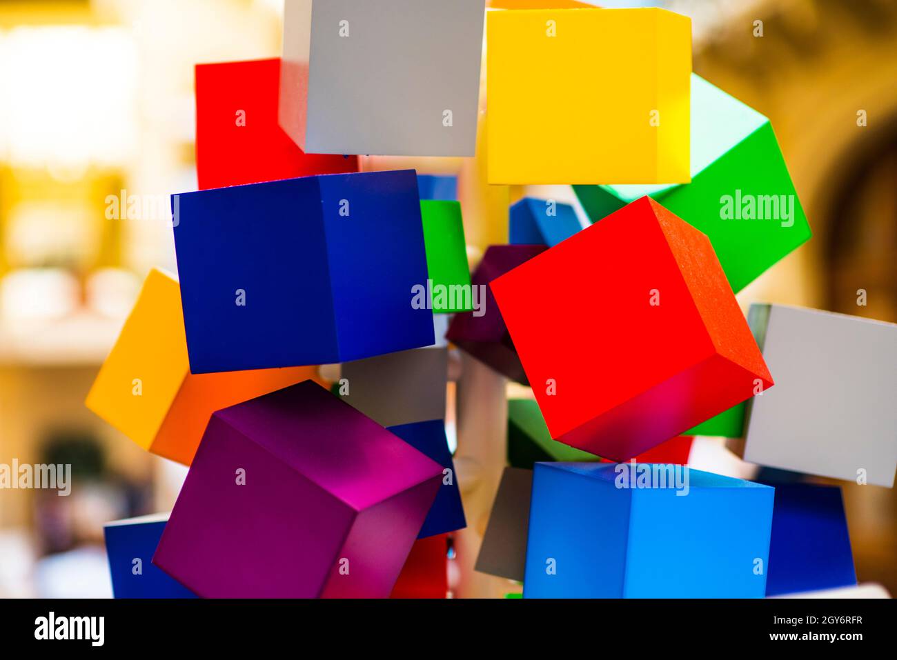 Colorful stack of wood cube building blocks in shopping center Stock ...