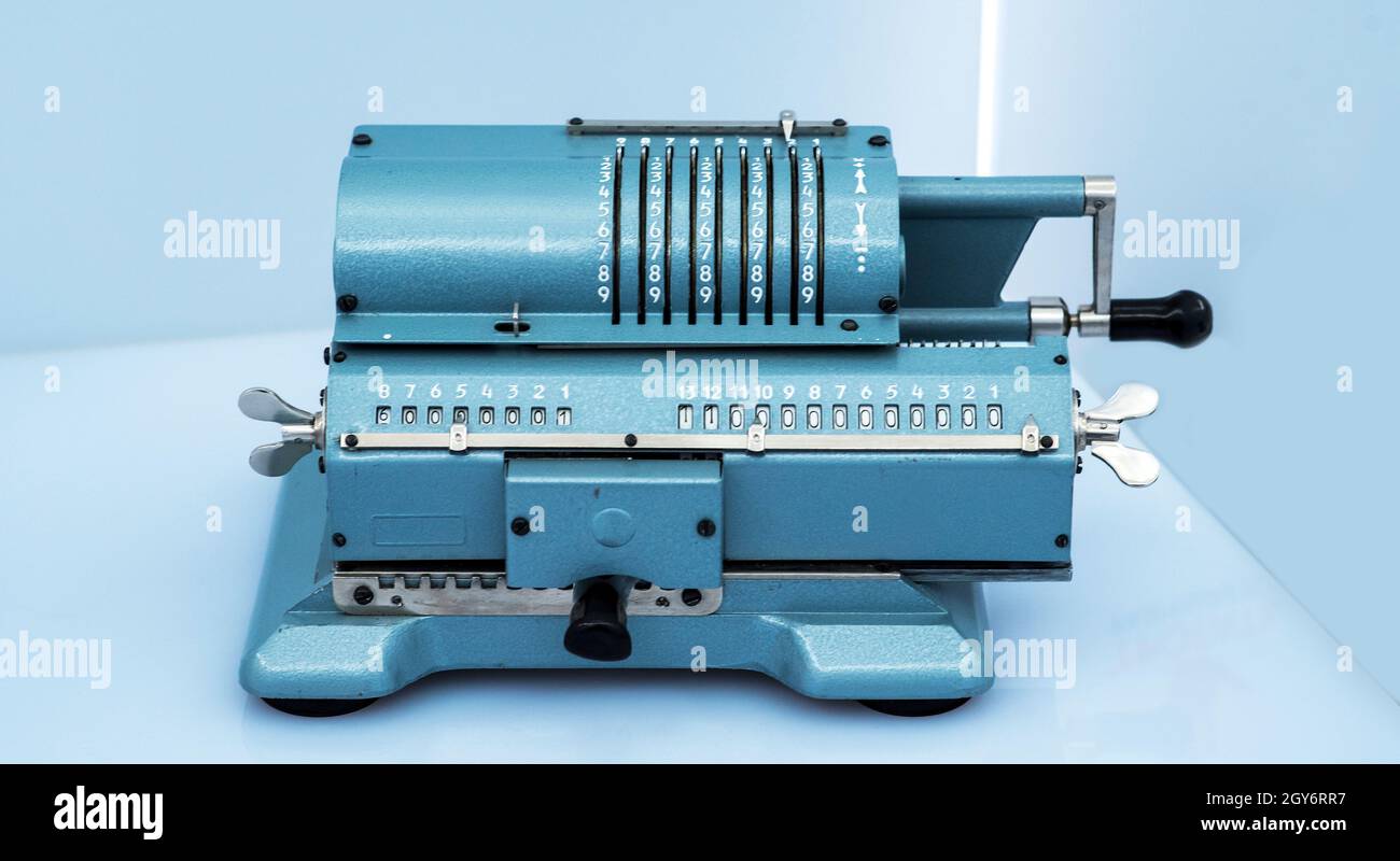 old mechanical manual counting machine for a mathematical calculations ...