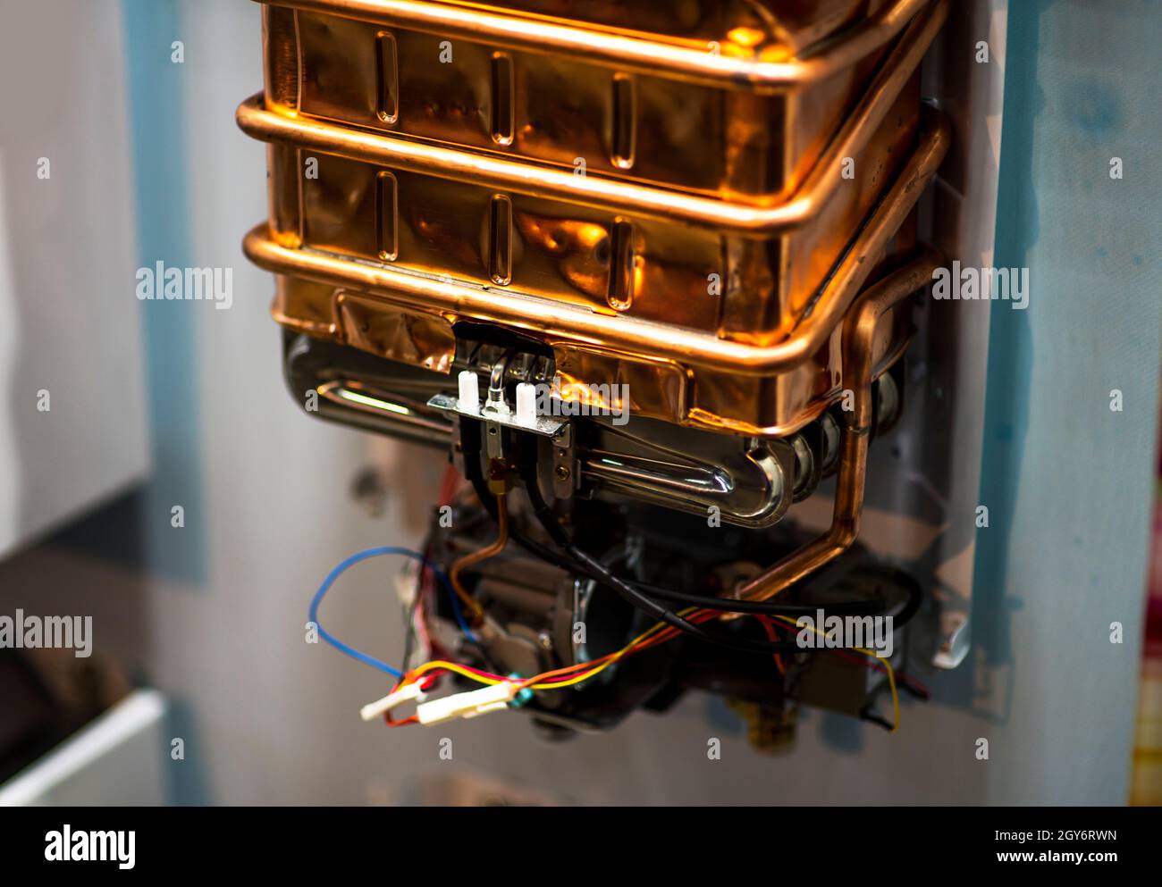 Electrical coil in the distribution panel with wires. Small ...