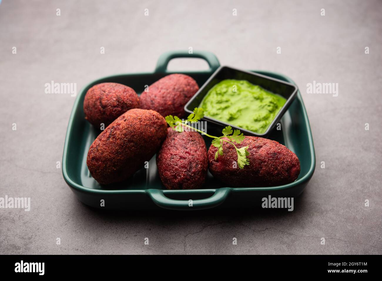 Beet Root Patties or cutlet or tikki served with green chutney Stock ...