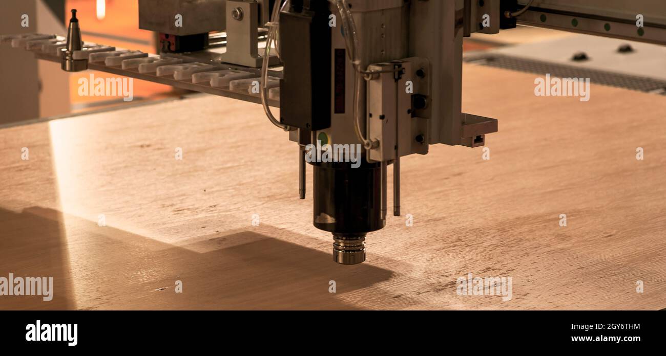 cnc milling machine, wood processing, smart manufacturing background ...