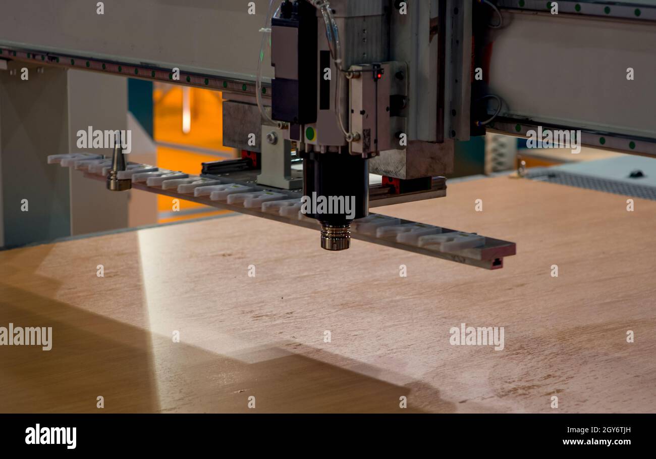 cnc milling machine, wood processing, smart manufacturing background ...