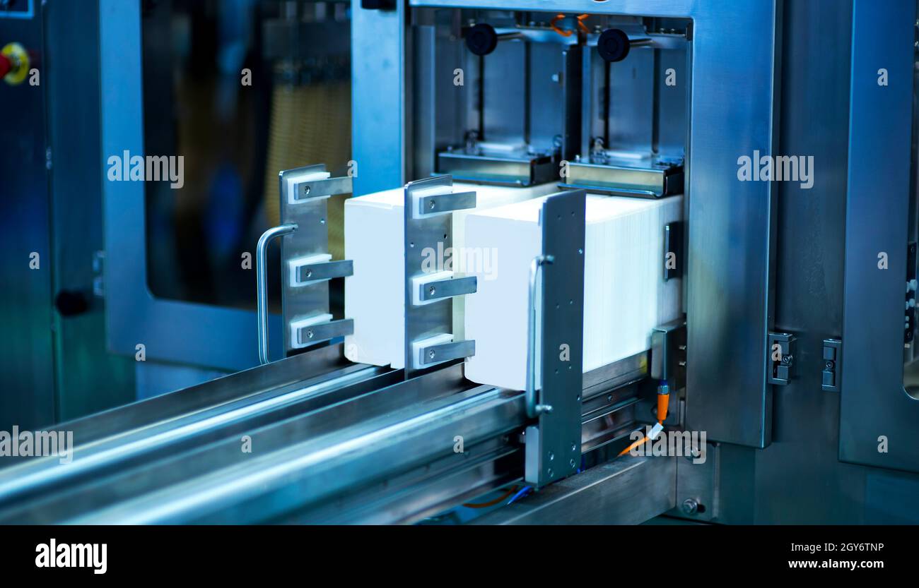 The conveyor chain, and conveyor belt is on production line in clean ...