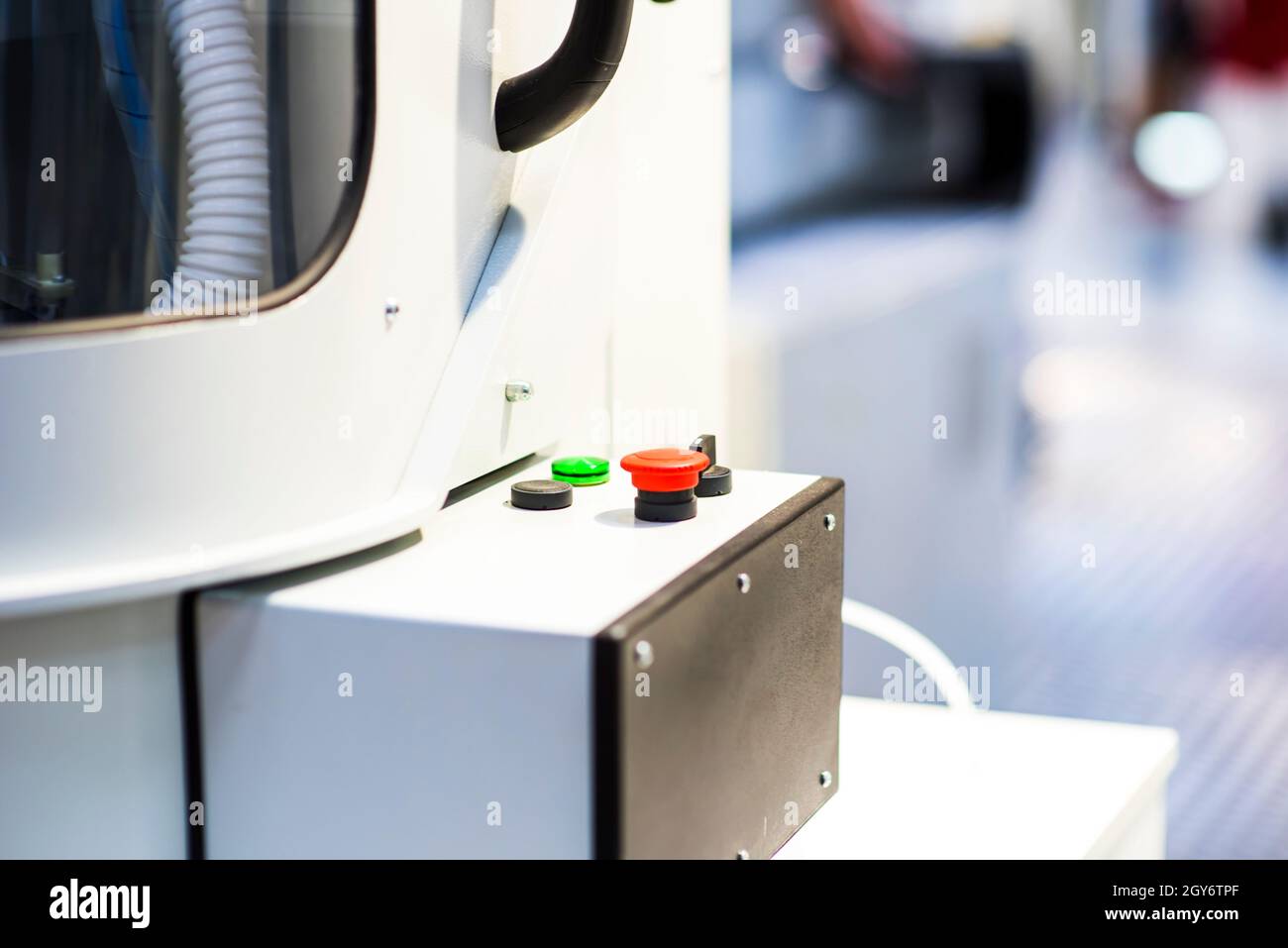 Big Red emergency button or stop button for manual pressing. STOP ...