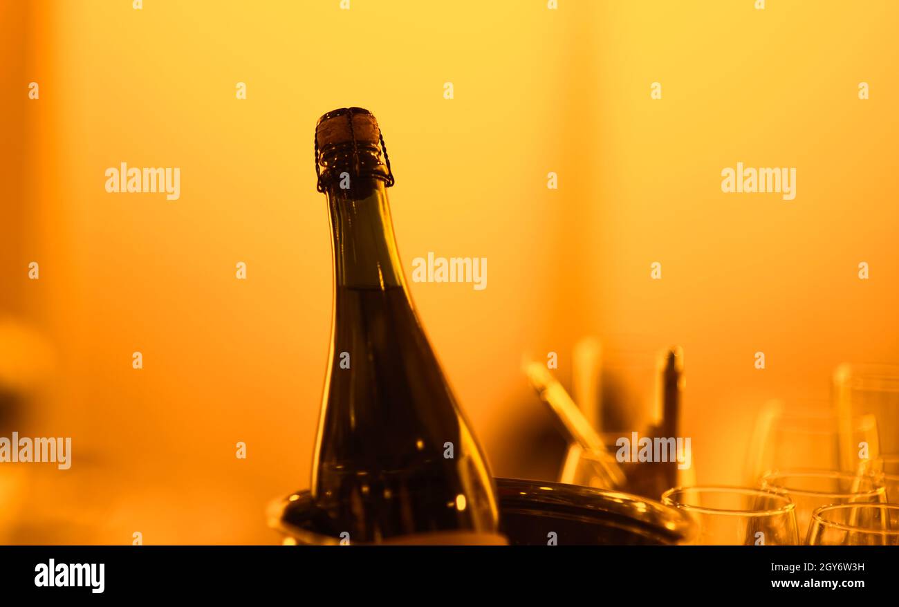 bottle of champagne in a warm light Stock Photo - Alamy