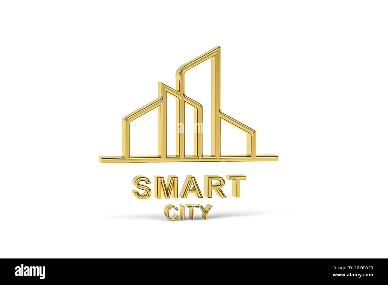 Golden 3d smart city icon isolated on white background - 3d render ...
