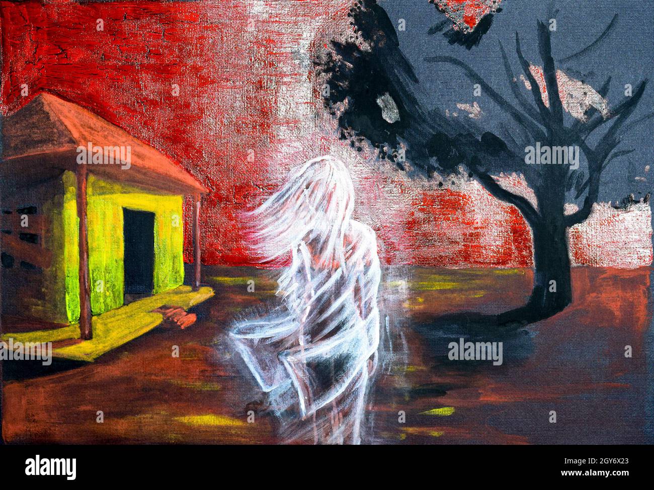 Ghost girl returned to the house. Memories of the dead souls Stock ...