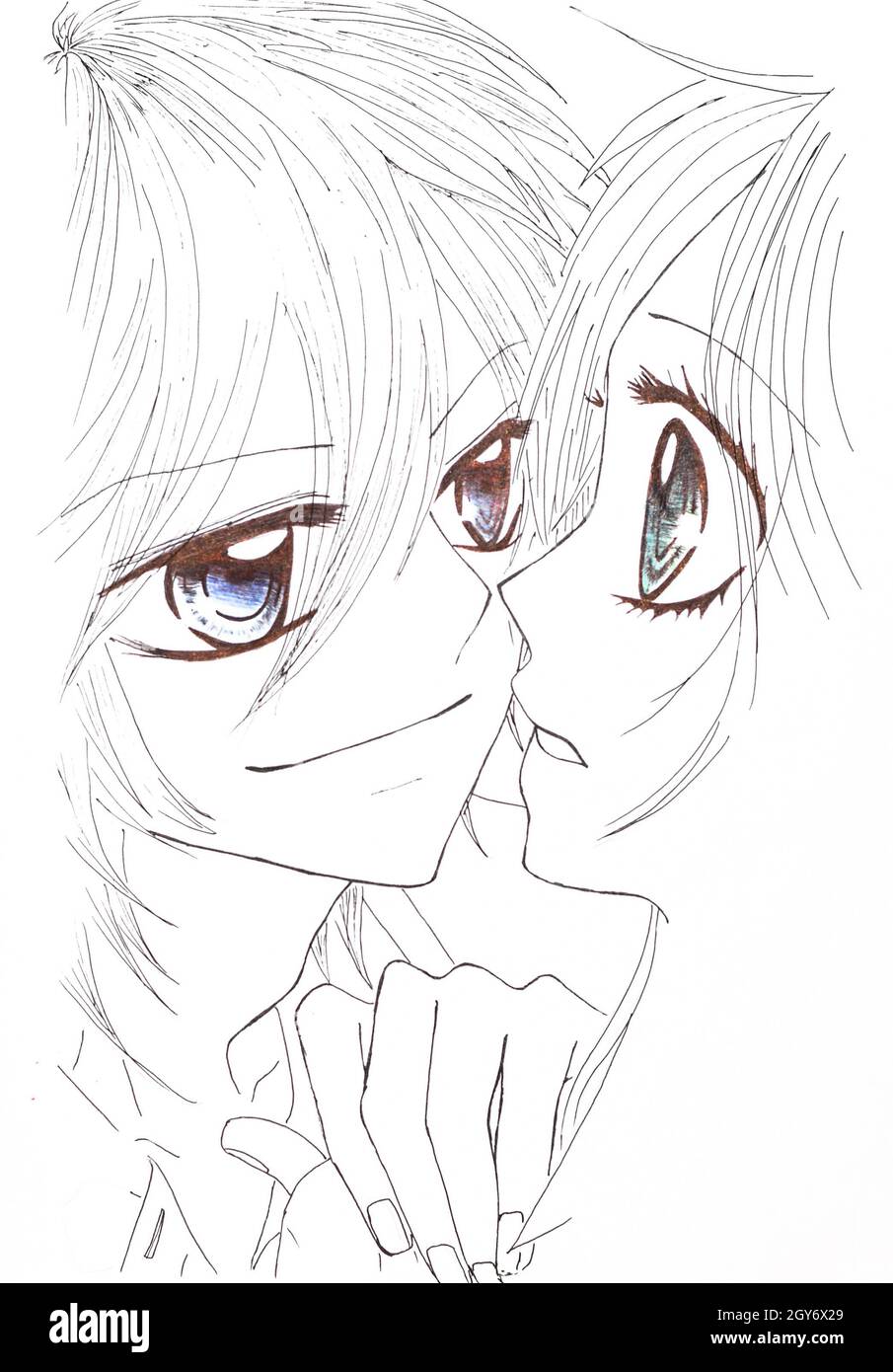 Drawing in the style of anime. Image enamored girl and the guy in the ...