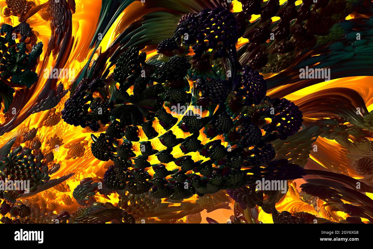 lava fractal world surrounded by geometric shapes. Lava landscape ...