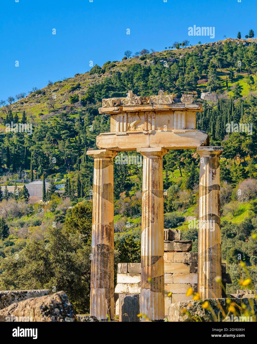 Sunny day scene famous delfos oracle building, greece Stock Photo - Alamy