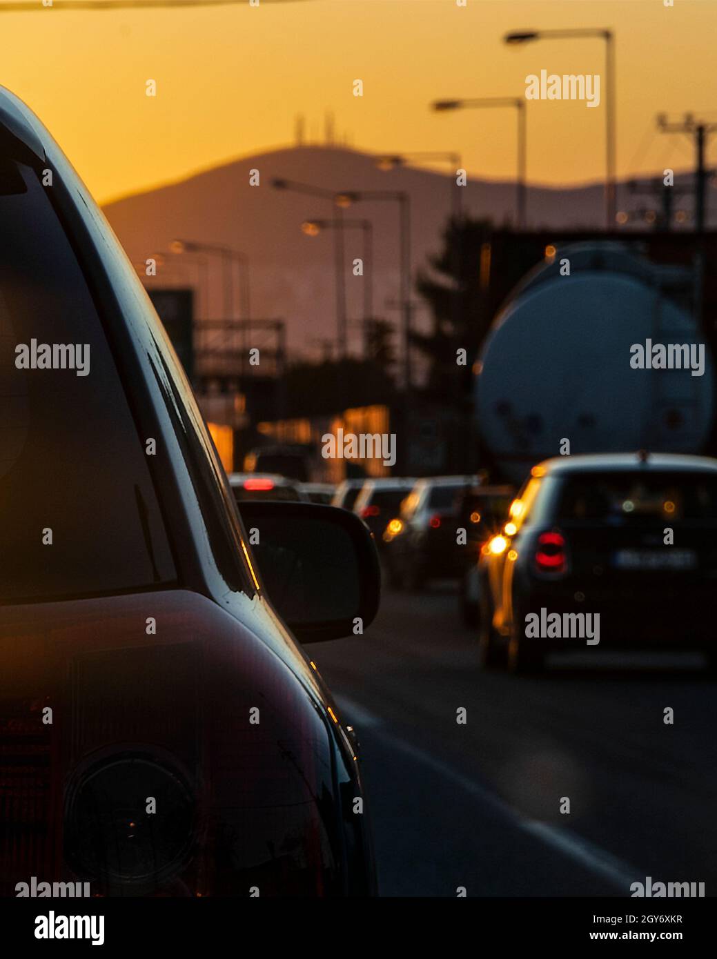 Afternoon scene at crowded highway traffic, athens, greece Stock Photo ...