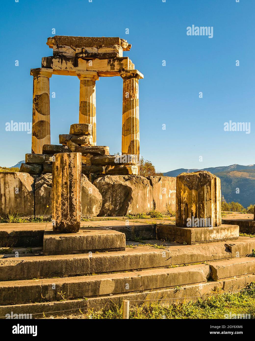 Sunny day scene famous delfos oracle building, greece Stock Photo - Alamy