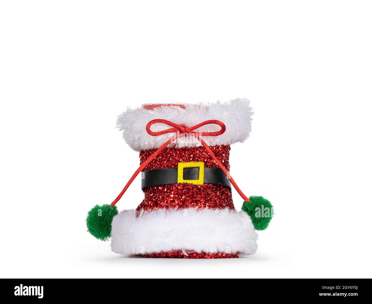 Red glitter Santa boot Christmas decoration. Isolated on a white ...