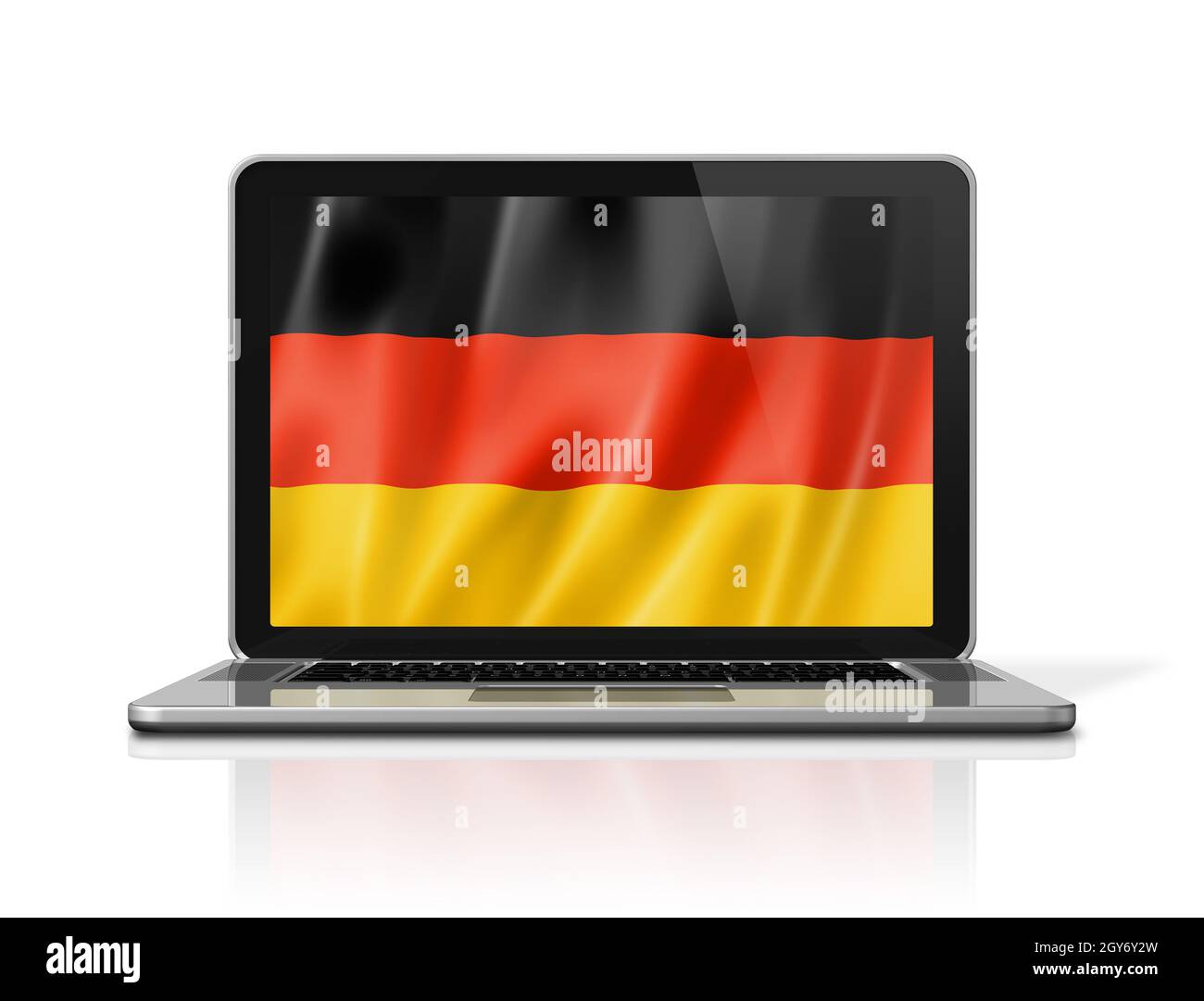 Germany flag on laptop screen isolated on white. 3D illustration render ...