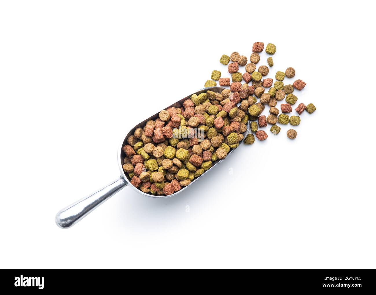 Dry kibble animal food. Dried food for cats or dogs in scoop isolated ...