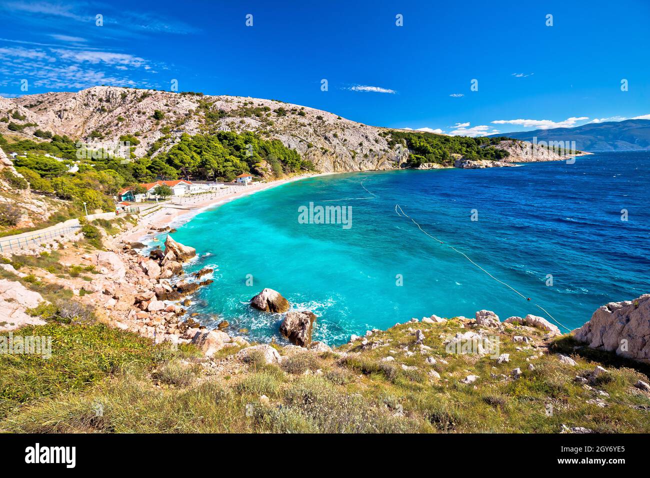 Island of Krk turquoise beach view, famous FKK beach Bunculuka, Craotia ...