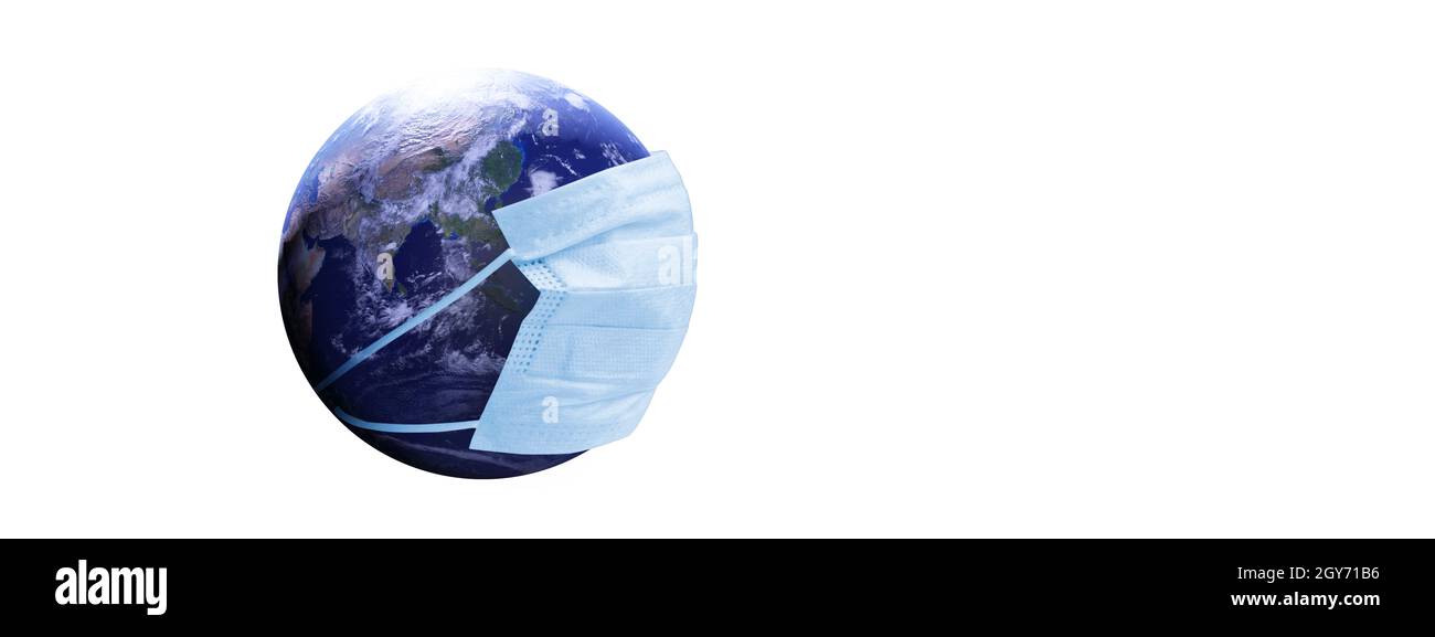 COVID-19, travel and safe world concept, globe in medical mask. Planet ...