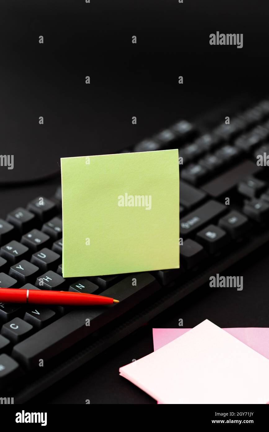 Sticky notes pen laptop table adhesive note hi-res stock photography ...