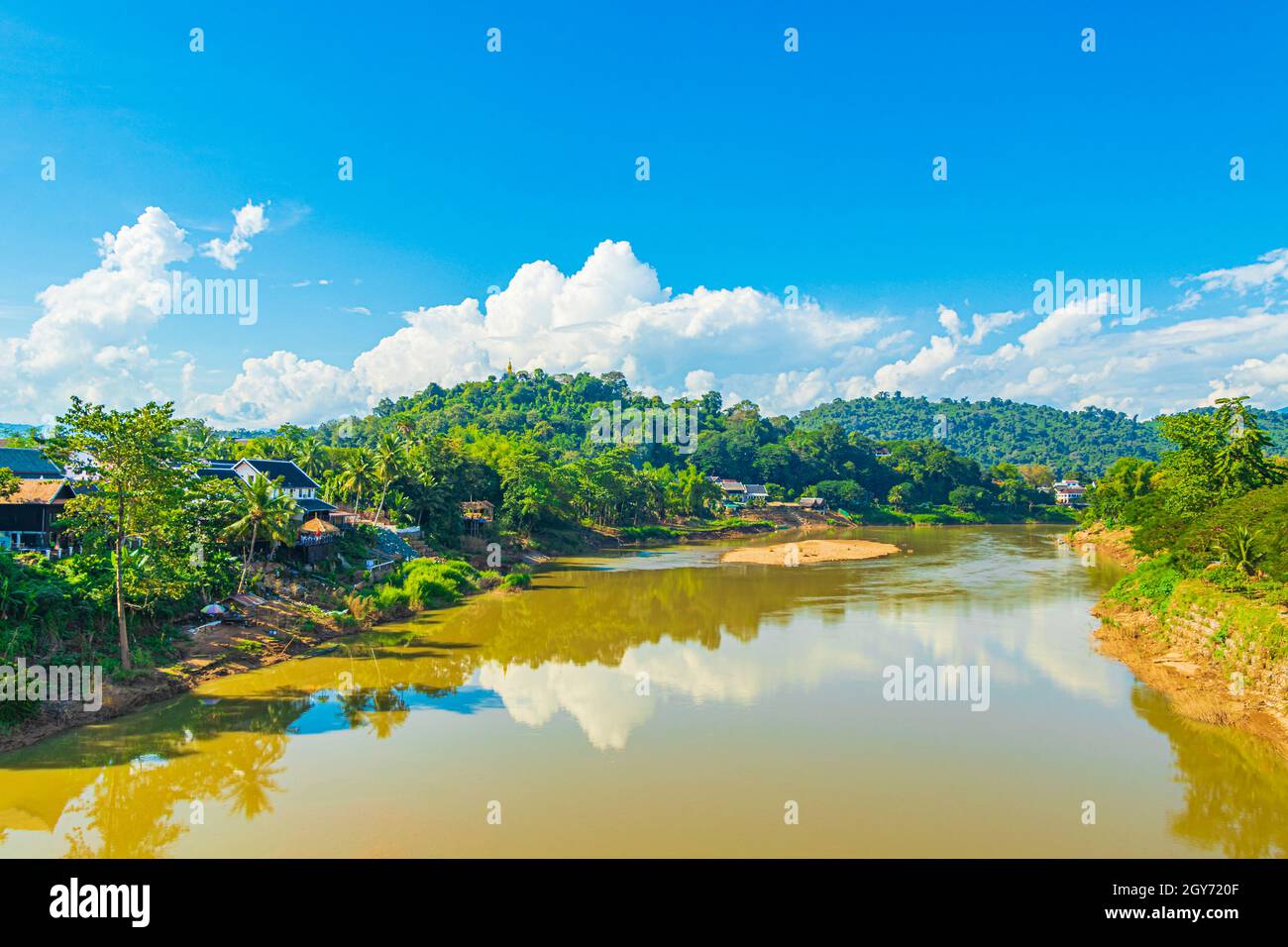 Panorama of the landscape Mekong river and Luang Prabang city in Laos ...