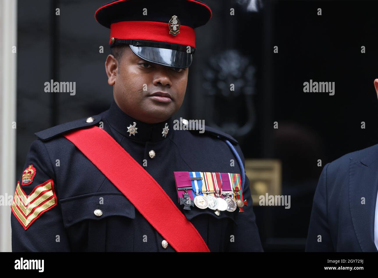 Colour Sergeant Johnson Beharry, VC outside 10 Downing Street, London ...