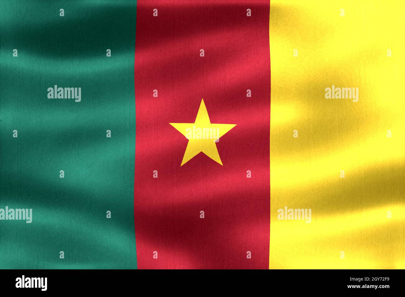 Cameroon flag - realistic waving fabric flag Stock Photo - Alamy