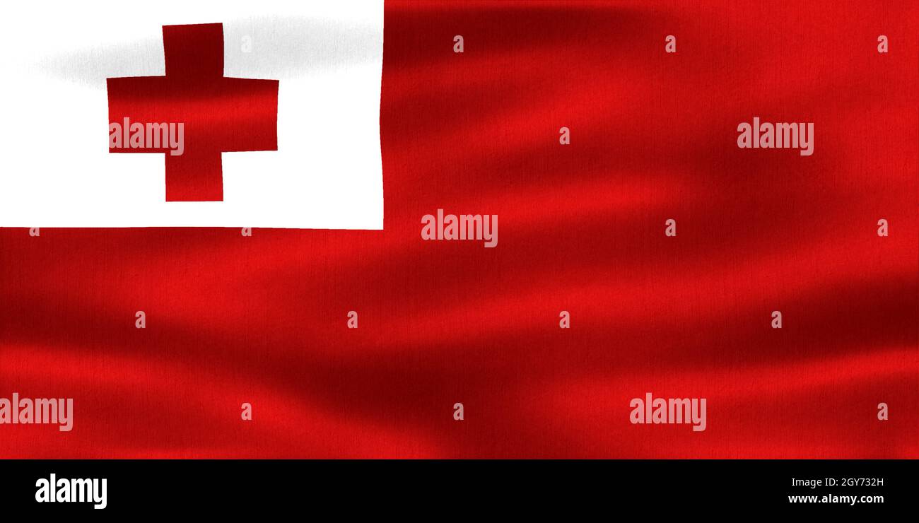3D-Illustration of a Tonga flag - realistic waving fabric flag Stock ...