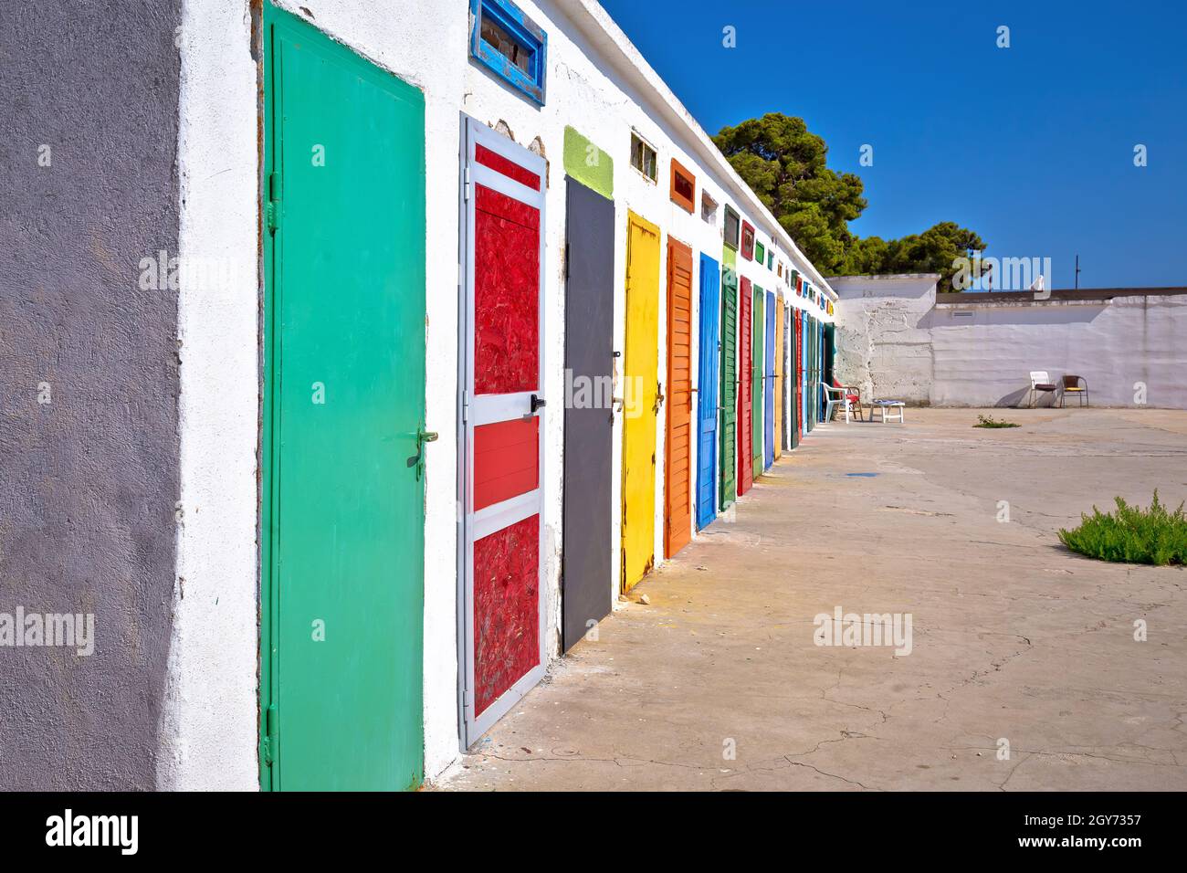 Jadrija beach colorful cabins view, tourist destination in Sibenik ...