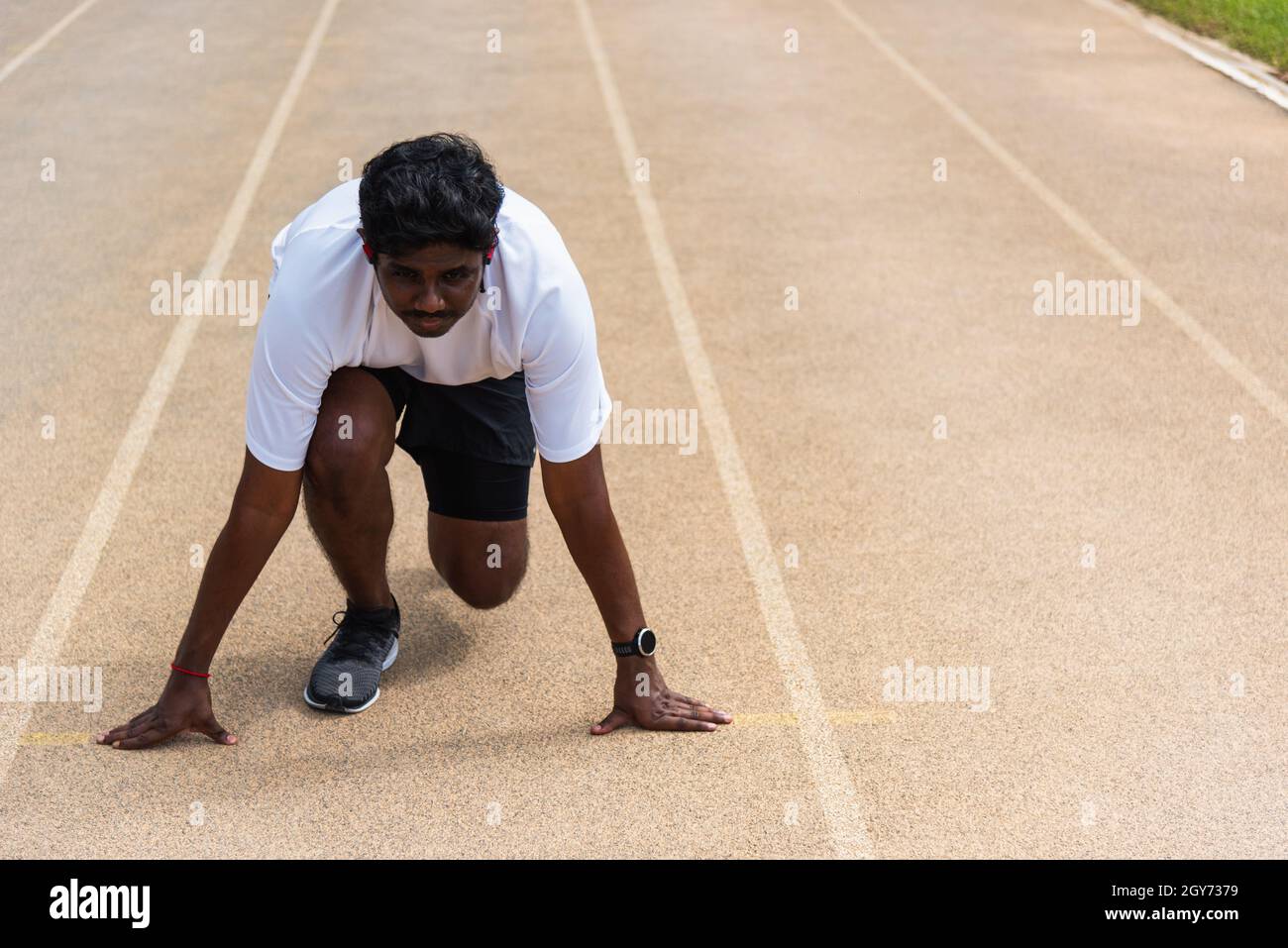 Asian young athlete sport runner black man wear feet shoe active ready ...