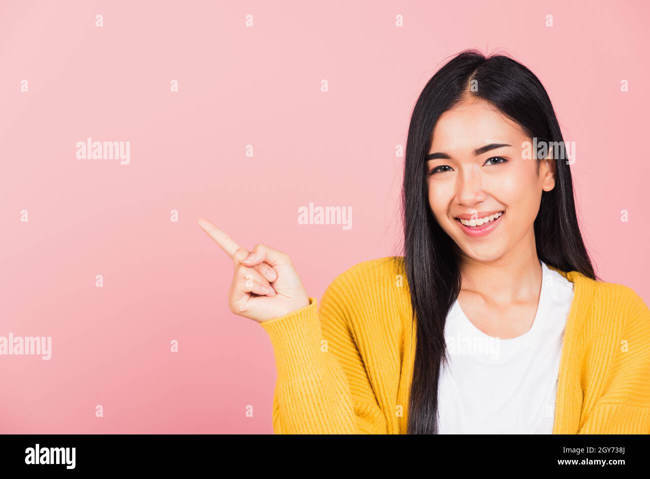 Happy Asian portrait beautiful cute young woman standing smiling ...