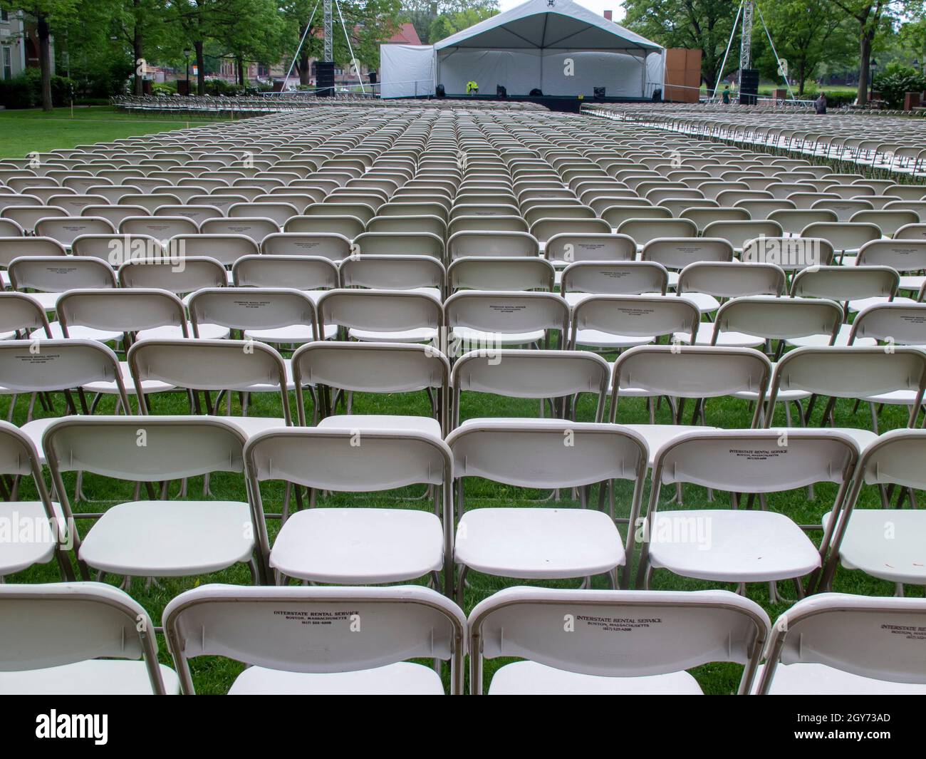 Seating laid out for a graduation ceremony at Harvard University Stock ...