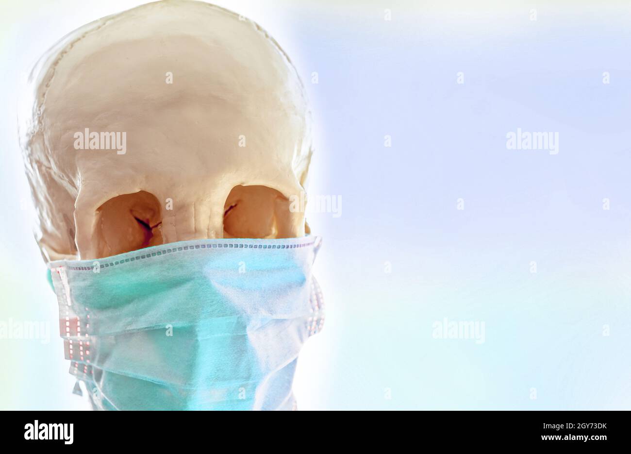 The Human skull in simple thin medical mask for protection against ...
