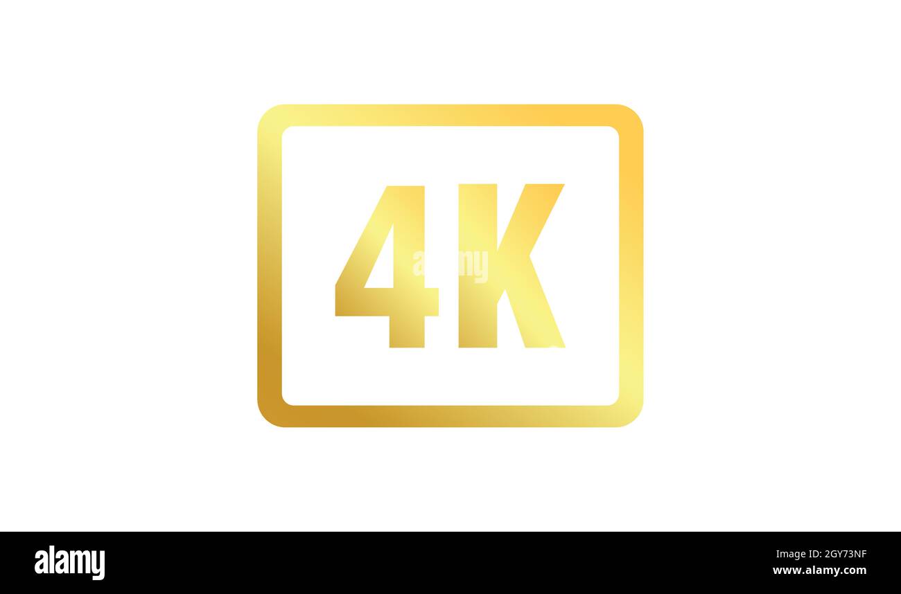 4K Ultra HD icon on white backdrop. High definition label. Gold UHD ...