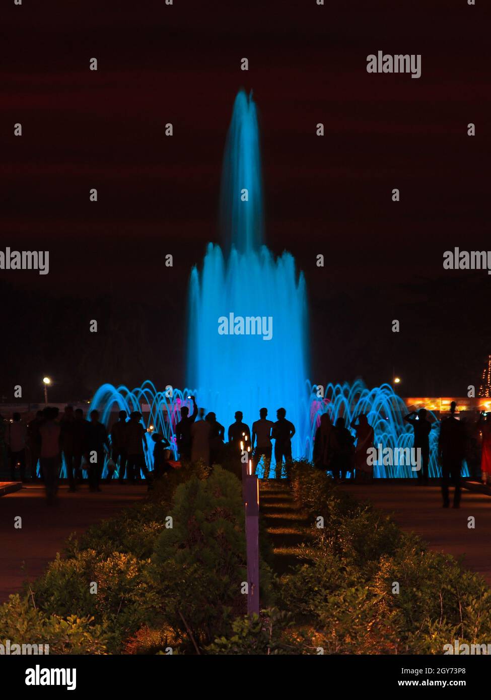 Coloured fountain at night in Jamburi Park, Agrabad, Chittagong ...