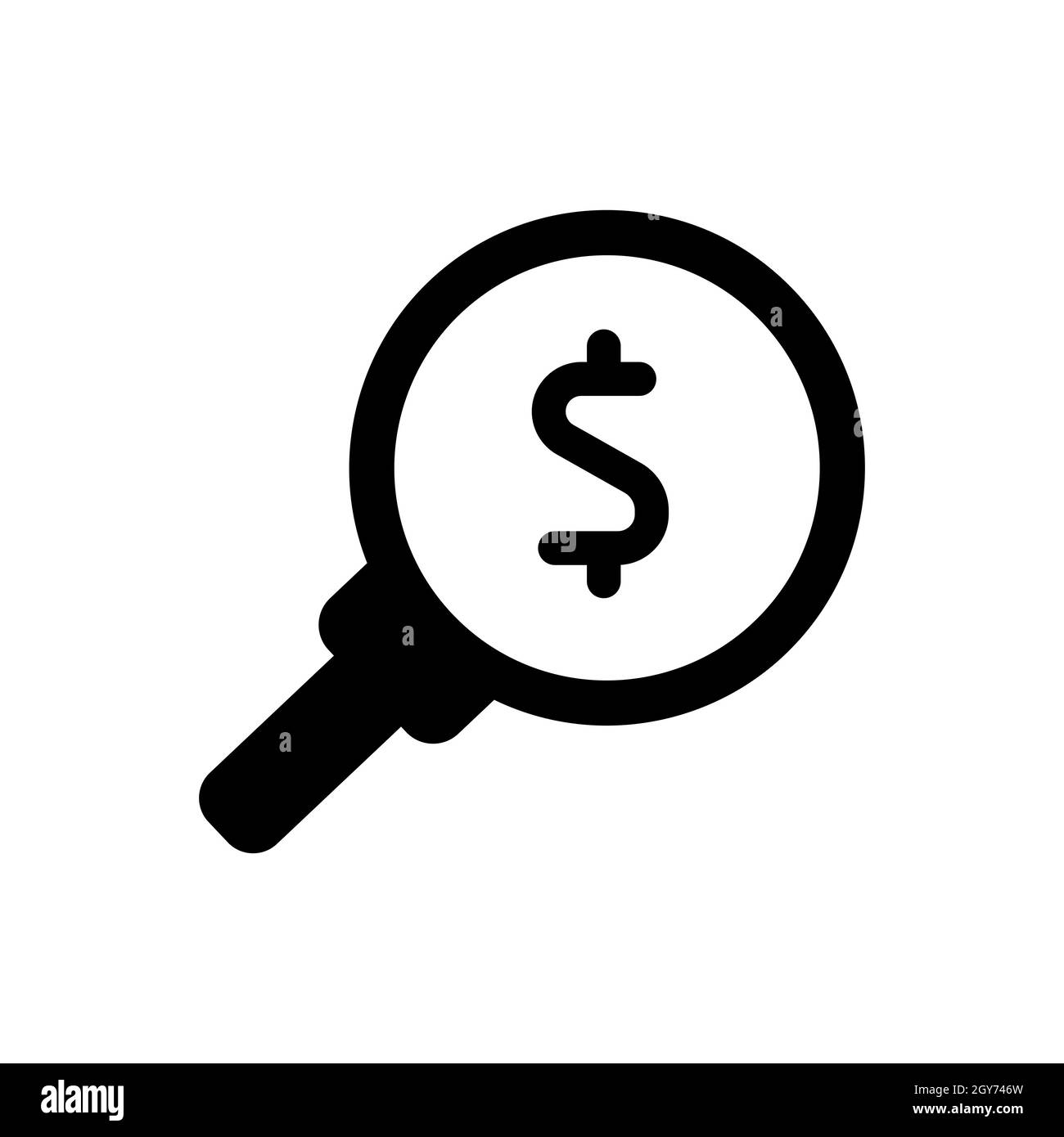 Looking for money. Dollar symbol under a magnifying glass glyph icon ...