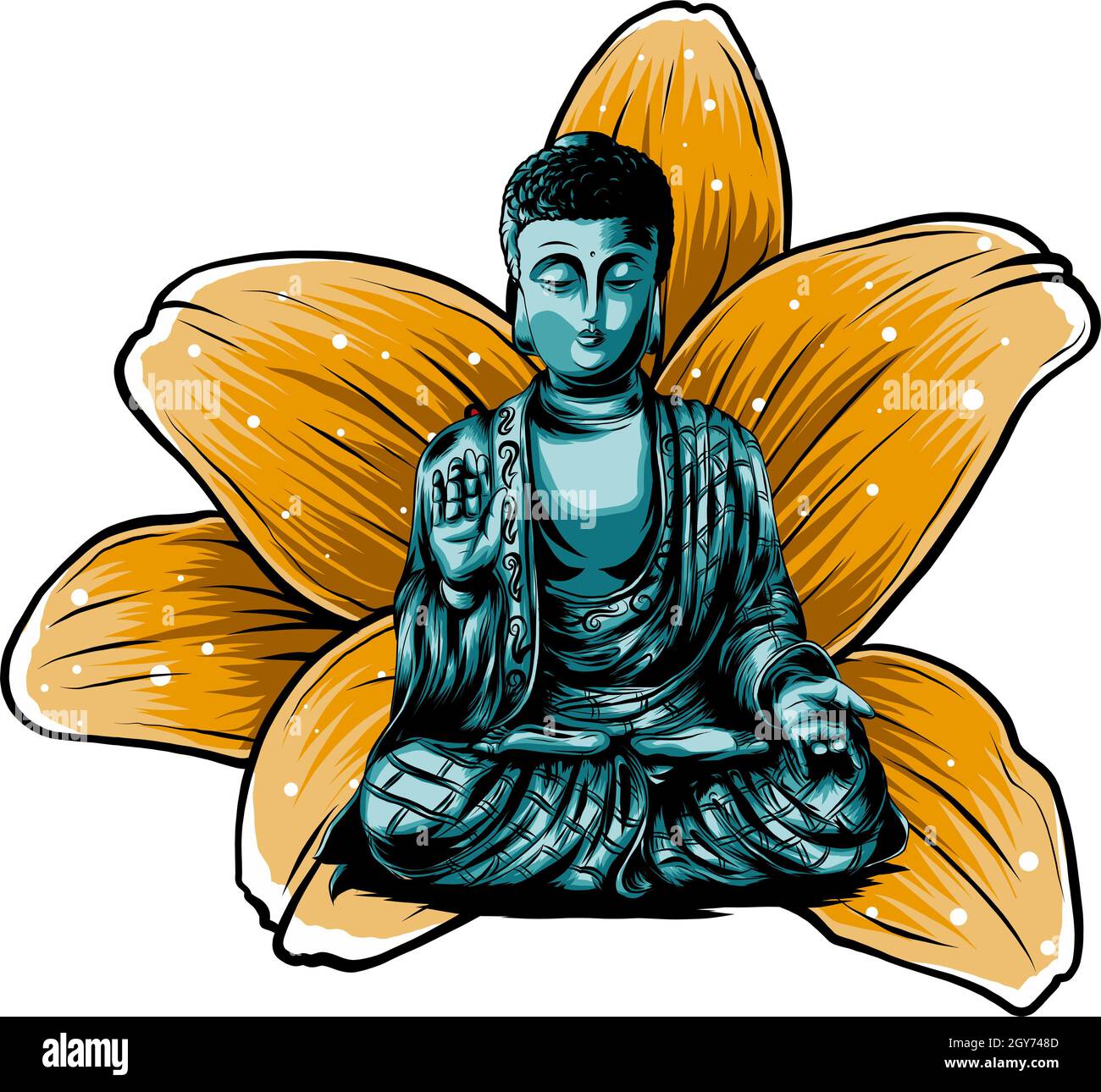 Vector Buddhism icon meditating Buddha. Golden Buddha sitting on a ...