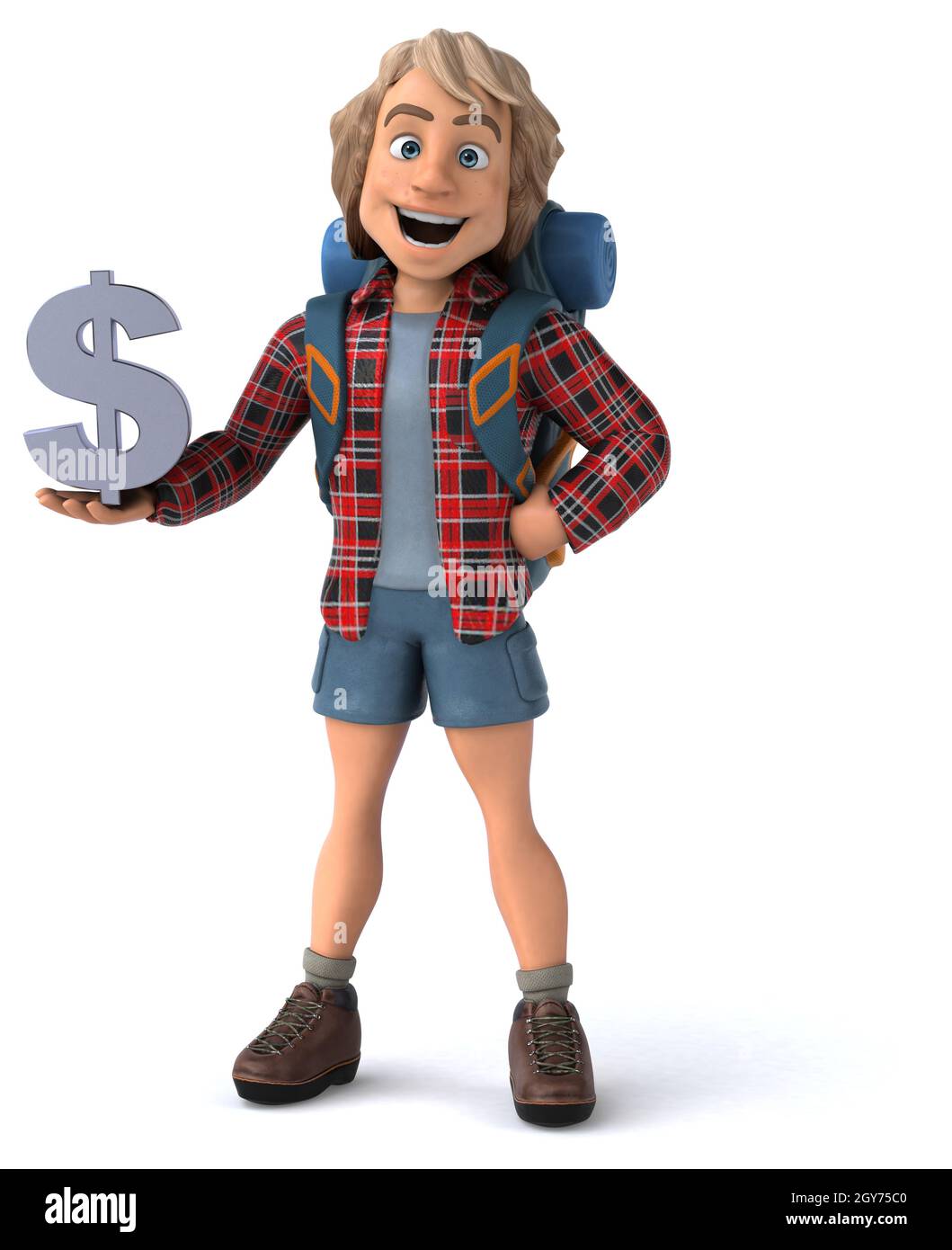 Fun backpacker cartoon guy Stock Photo - Alamy